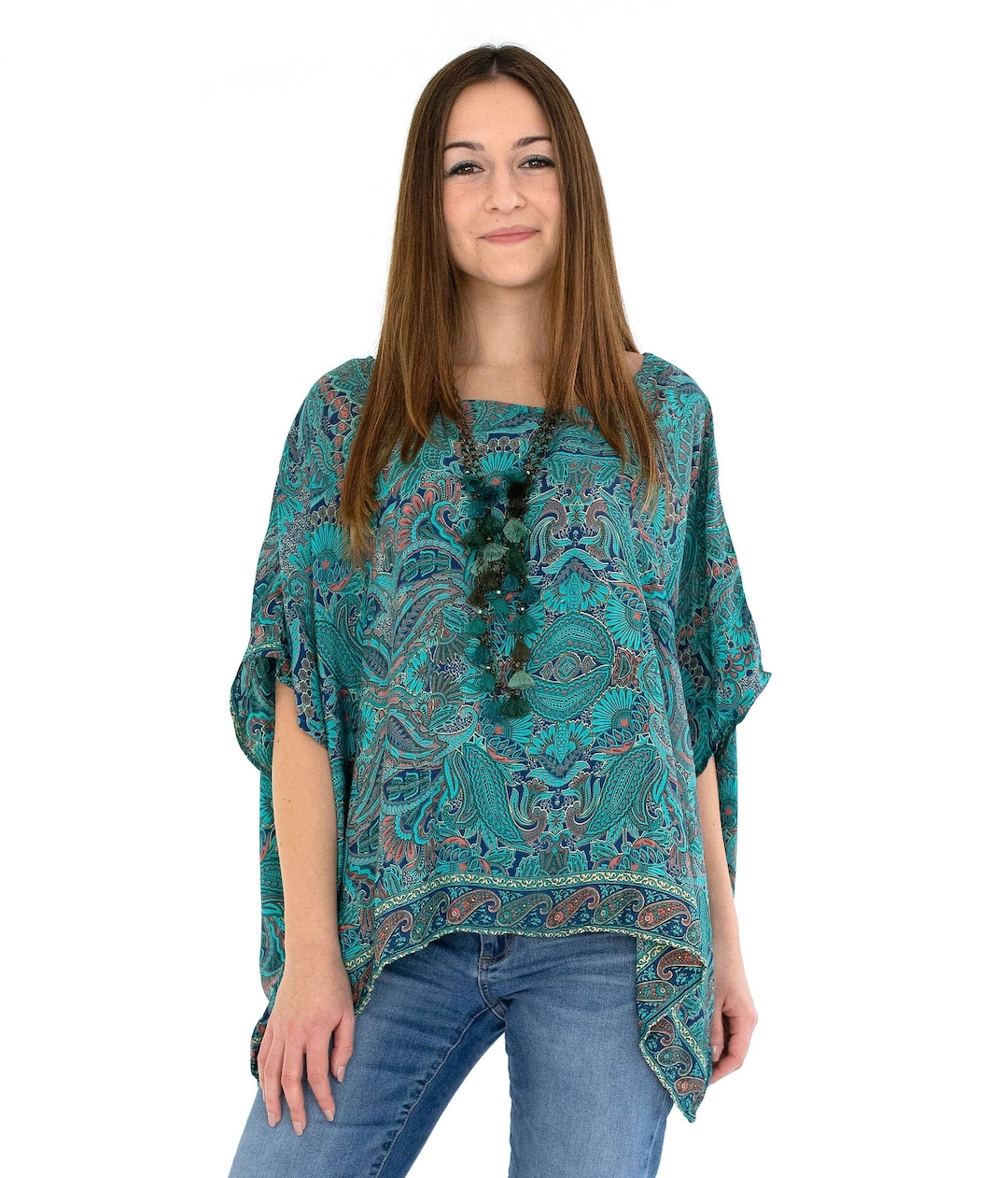 Paisley Kaftan Top: Turquoise Boho Peasant Blouse - Etsy