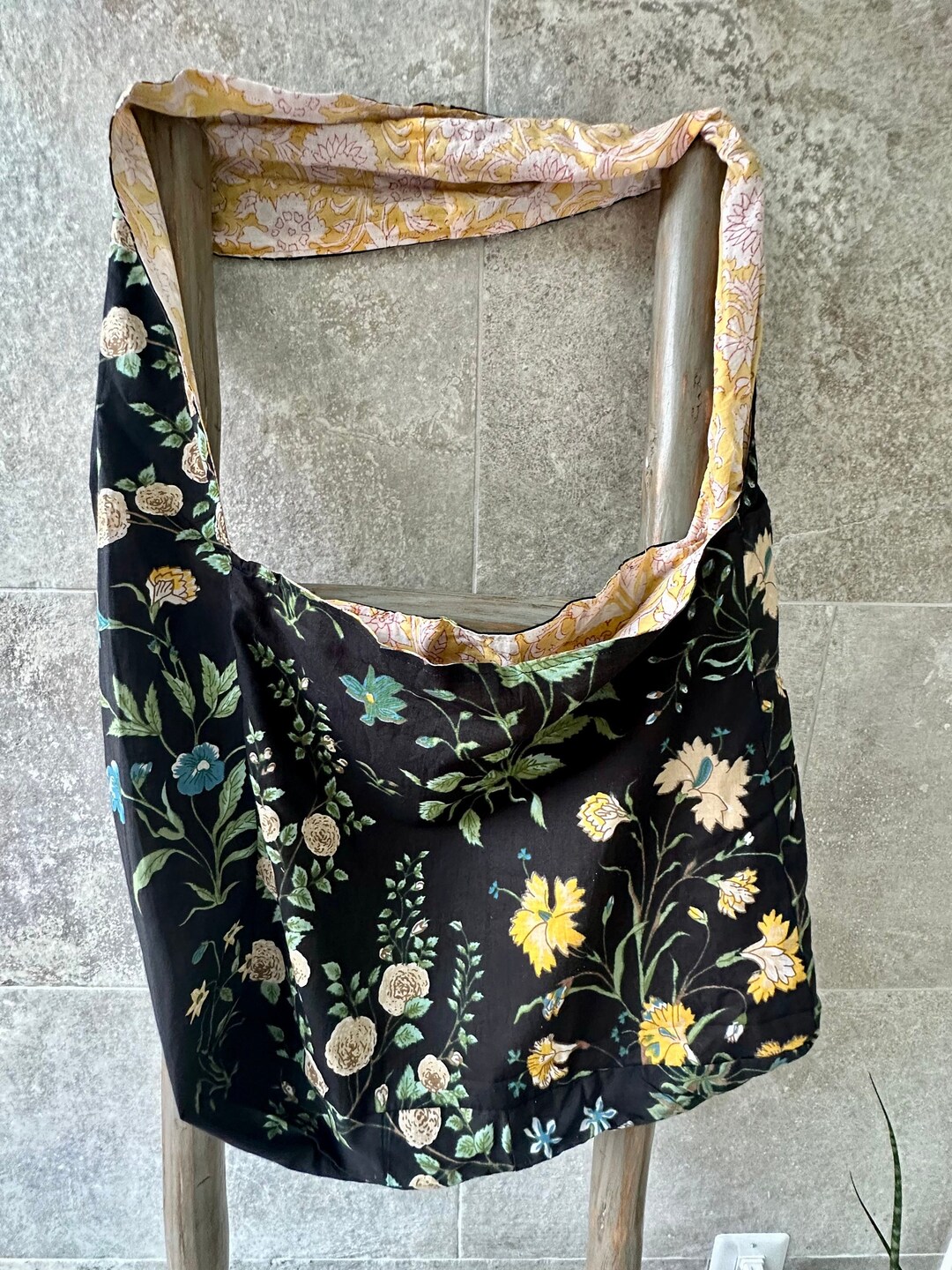 Handmade Cotton Hobo Bag: Reversible Floral Crossbody Messenger - Etsy