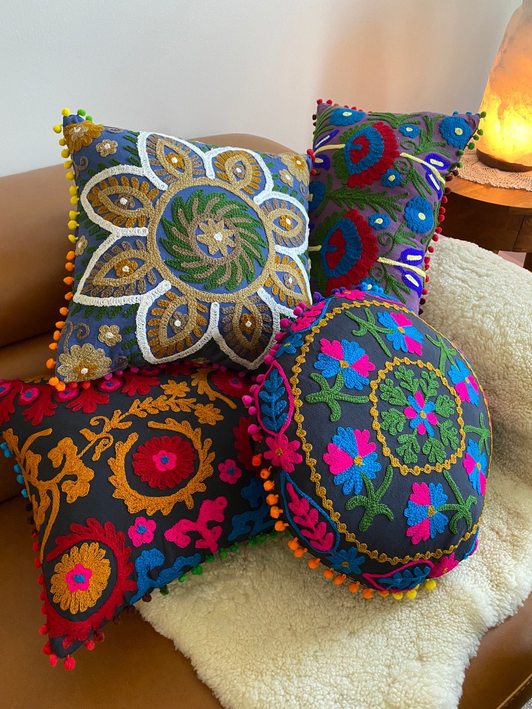 Hand Embroidered Boho Pillow Cover: Bohemian Home Decor - Etsy