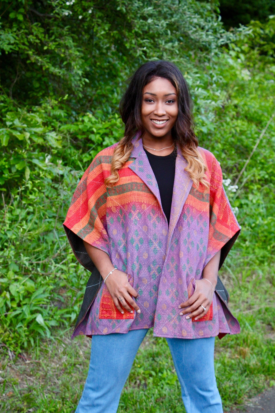 Vintage Kantha Quilted Cape: Boho Sunset Fabric Jacket - Etsy
