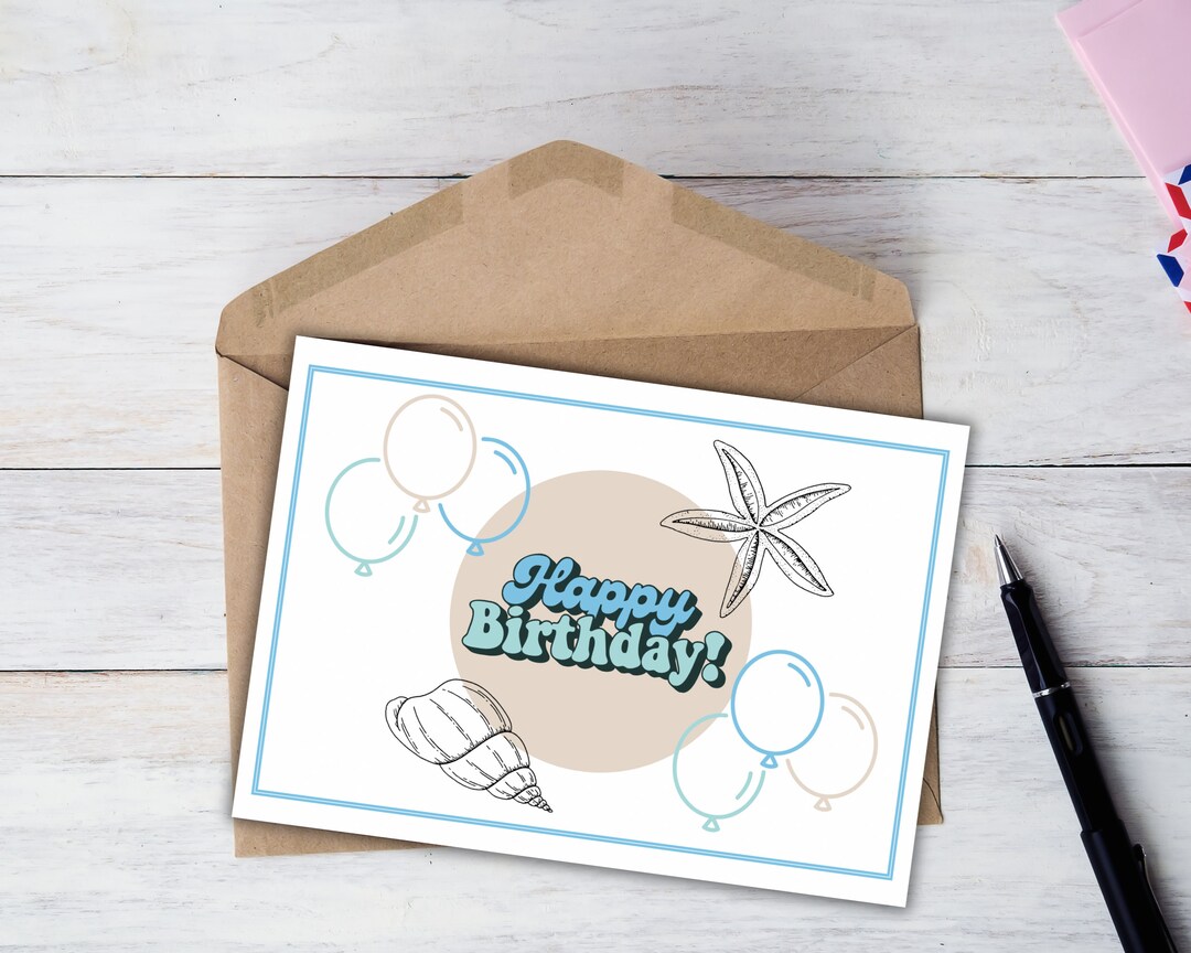 Beach Theme Printable Birthday Card - Etsy