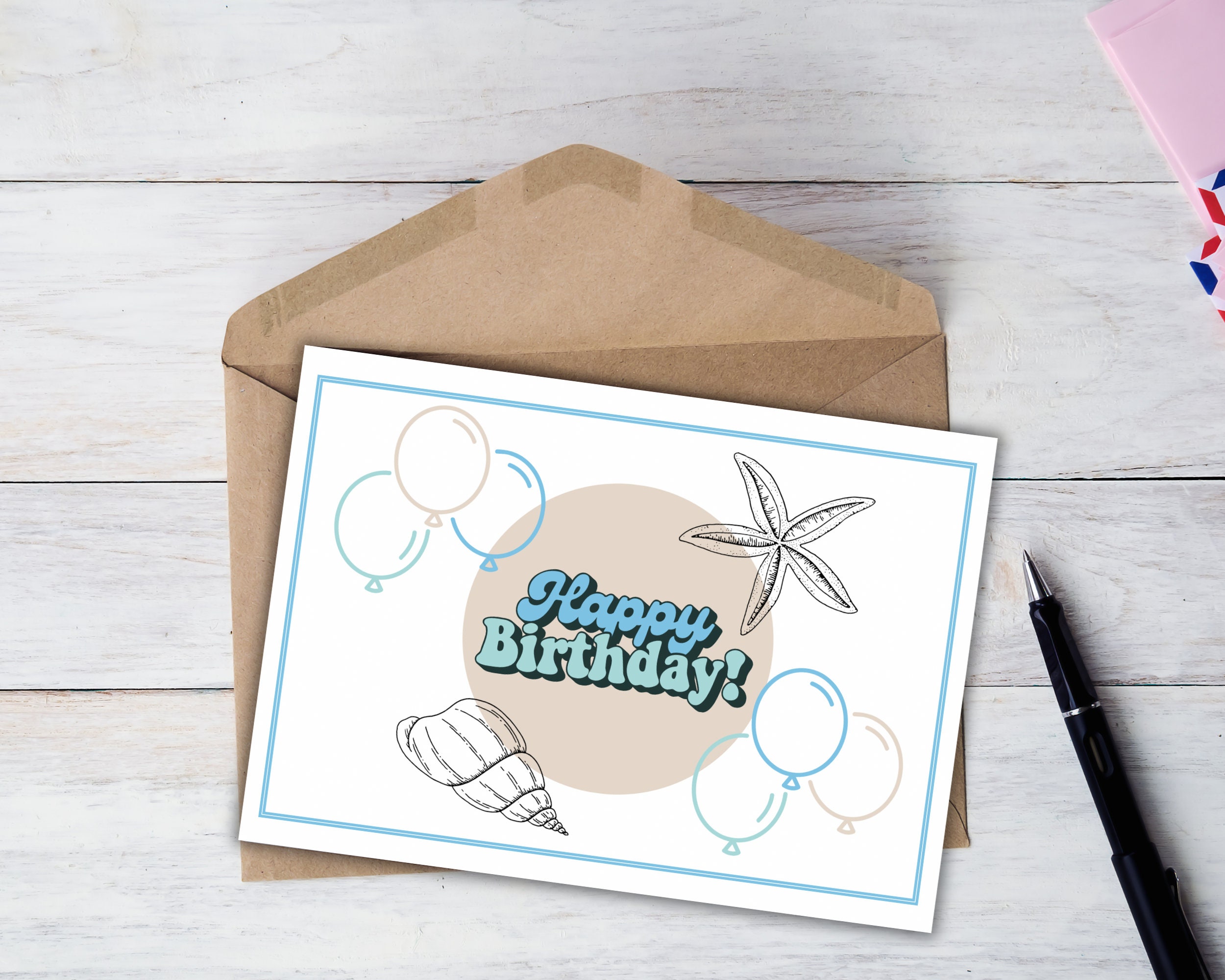 Beach Theme Printable Birthday Card - Etsy