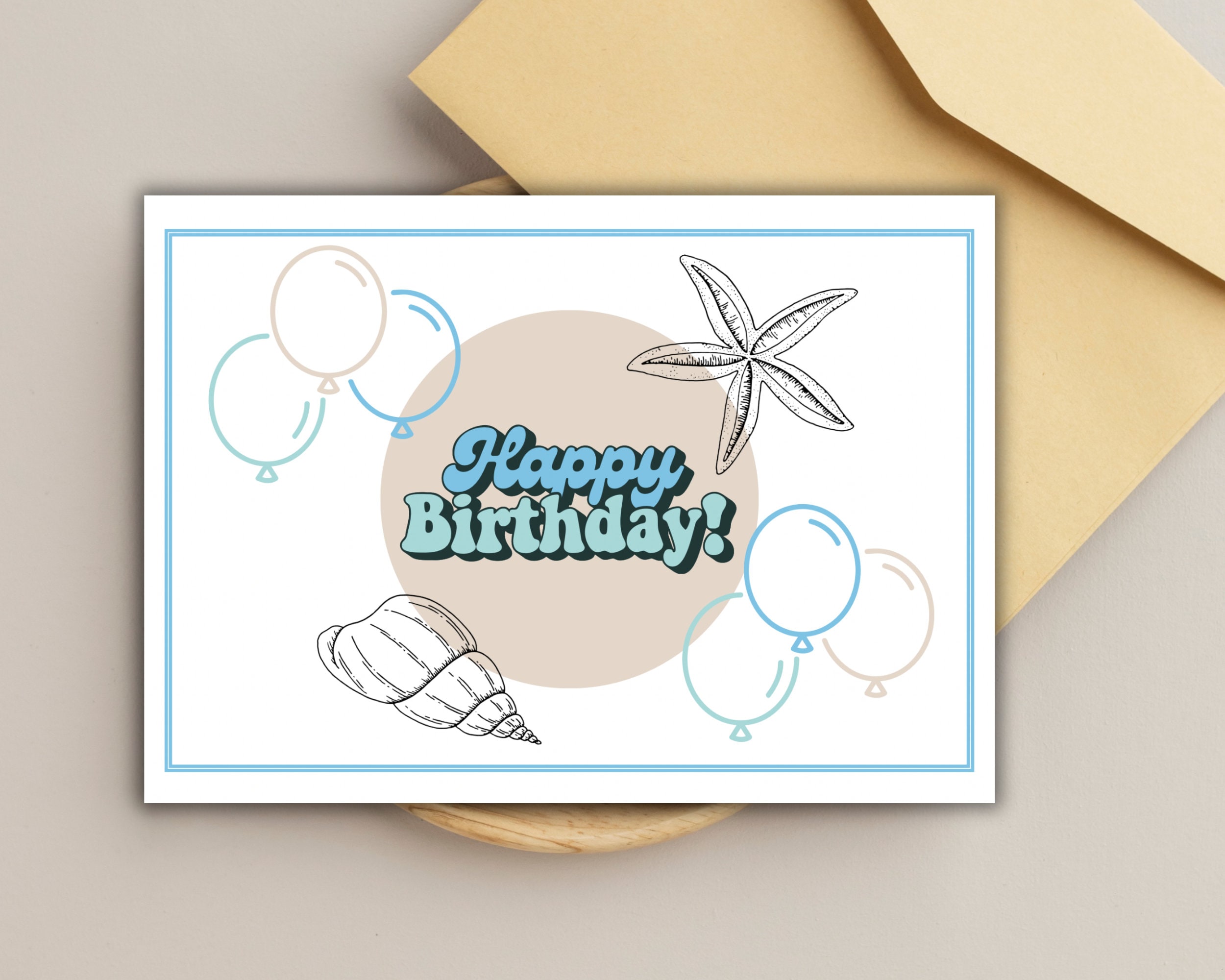 Beach Theme Printable Birthday Card - Etsy