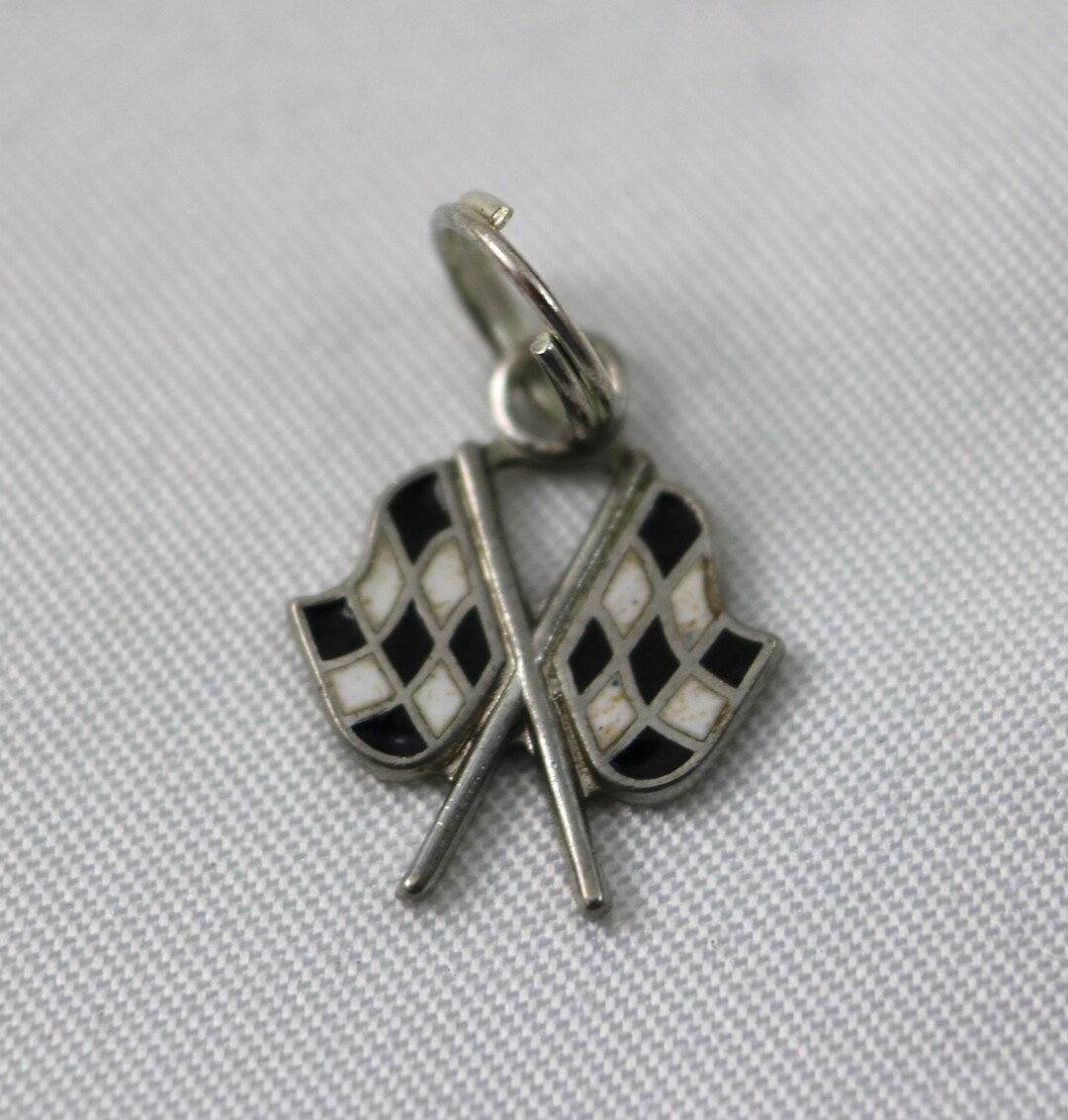 Sterling Silver Crossed Checkered Flag Racing Charm - Etsy