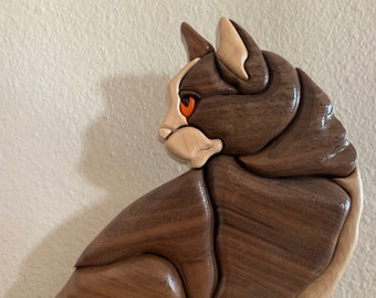 CAT INTARSİA , Home Decor, Wall Decor, Animal, Cat, Pet, Intarsia ...