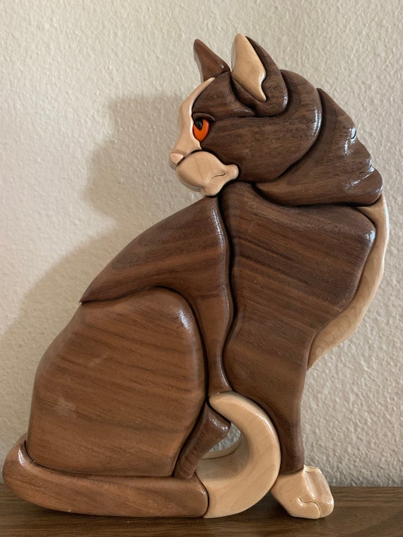 Cat Wood Art Intarsia Handmade | Etsy