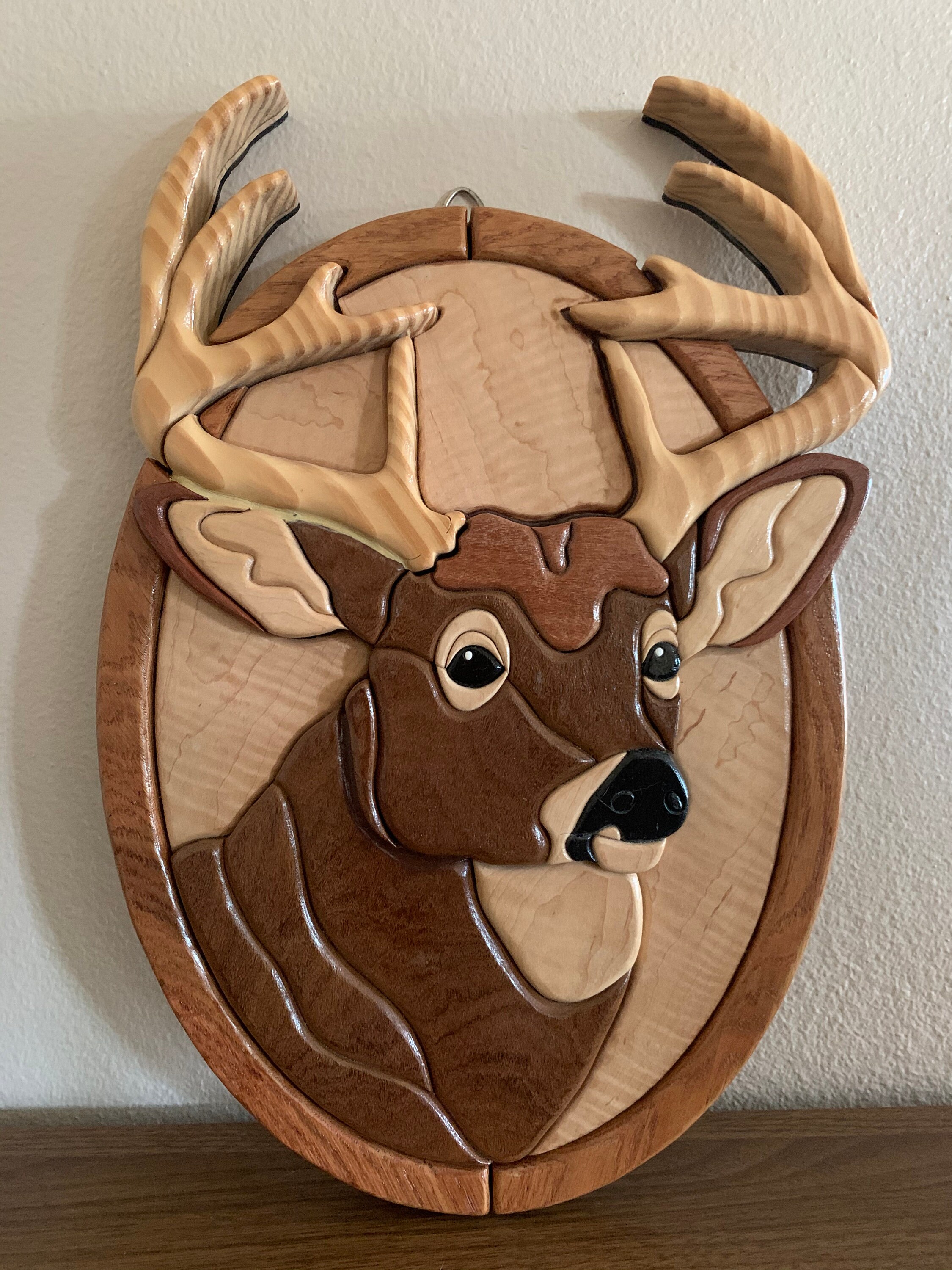 Deer With Antler Wall Hanging, Intarsia, Handmade - Etsy