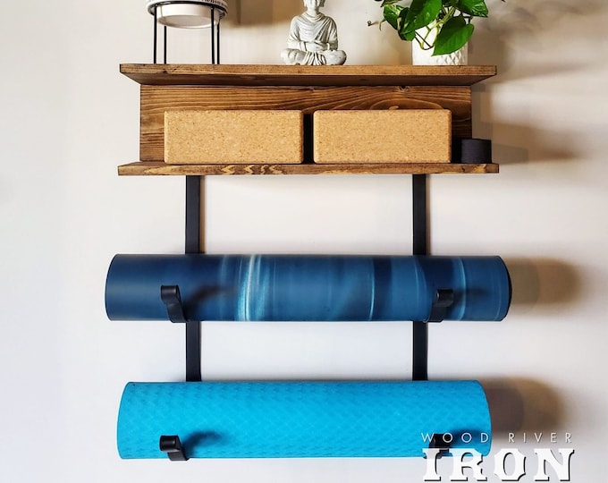 Yoga Mat Rack 2 Shelves With 2 Mat Racks, Yoga Decor, Gym Mat Rack, Gym ...