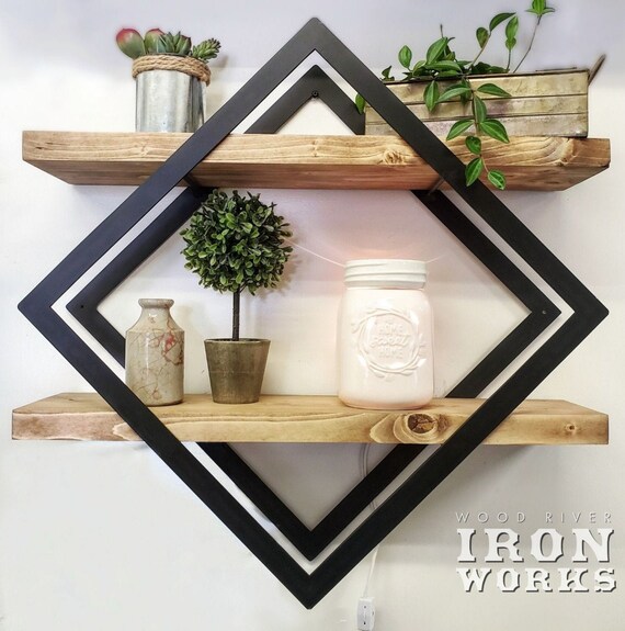 Metal Double Square Diamond Frame With 2 Shelves - Etsy