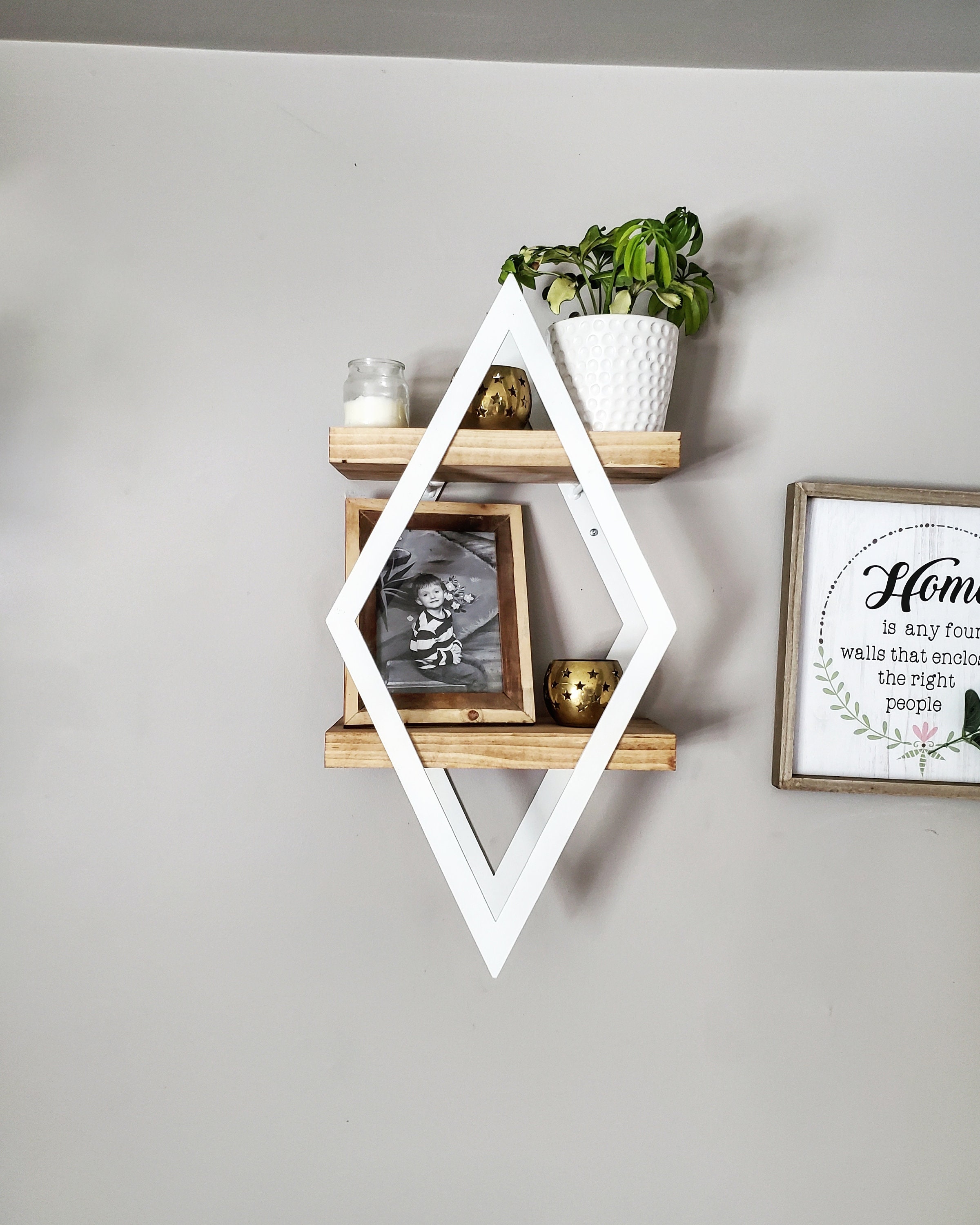 Metal Double Diamond Frame With 2 Shelves - Etsy