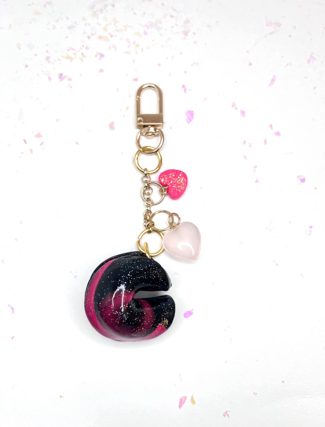 Cute Black & Pink Swirl Fortune Cookie Bag Charm, Gifts, Mother’s Day ...