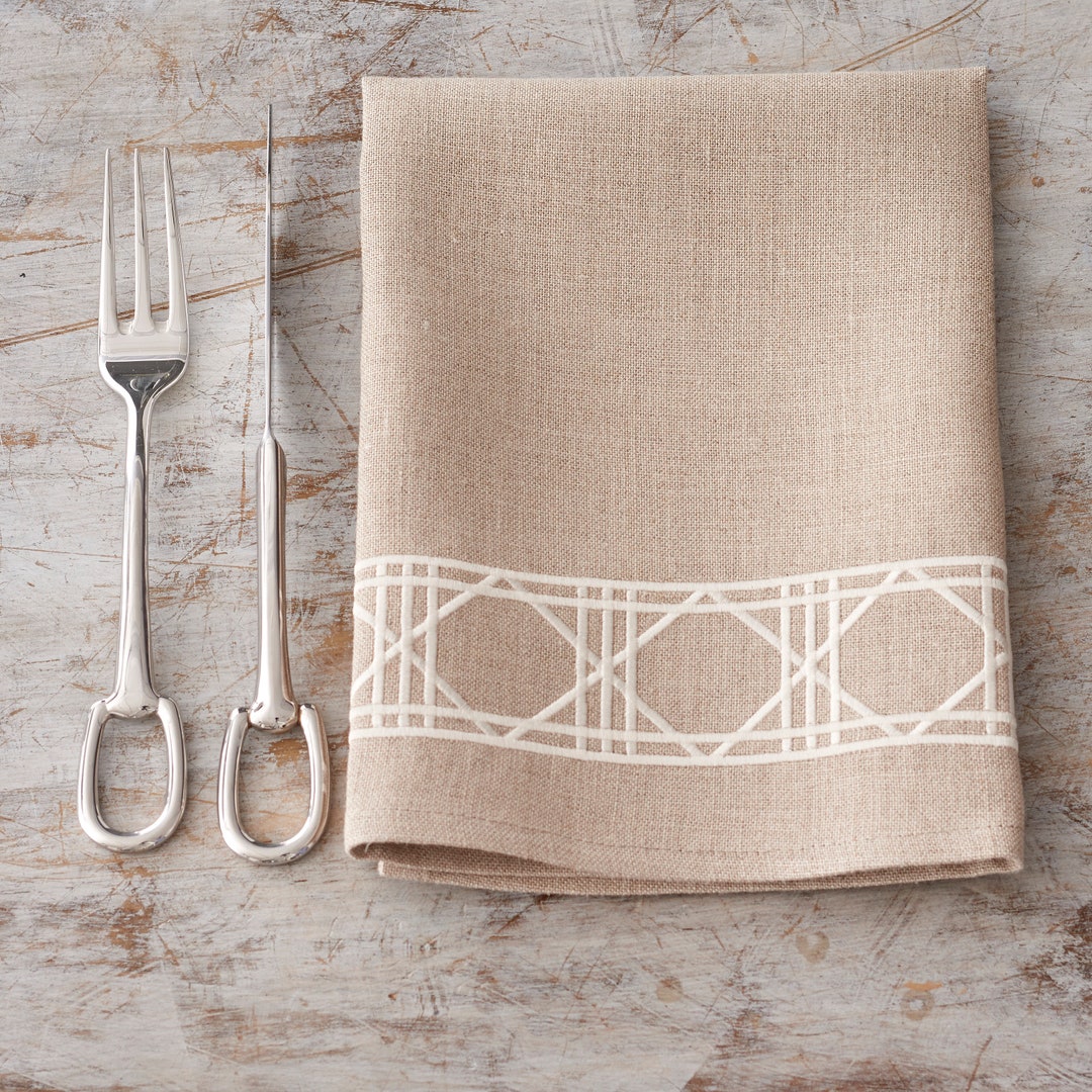 Set of 4 Natural Belgium Linen With Caning Embroidery Napkins - Etsy