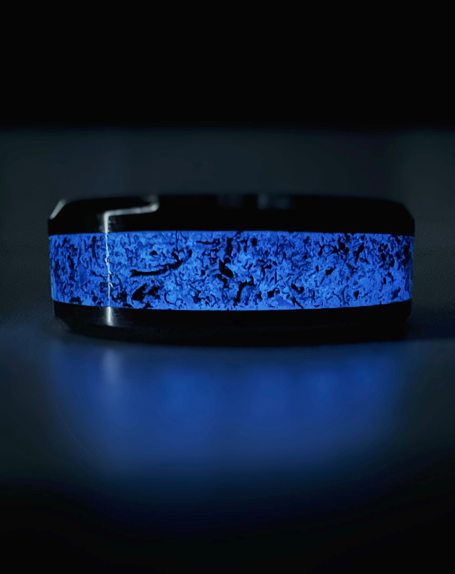 Blue Opal and Meteorite Glow Ring Tungsten Band Genuine - Etsy