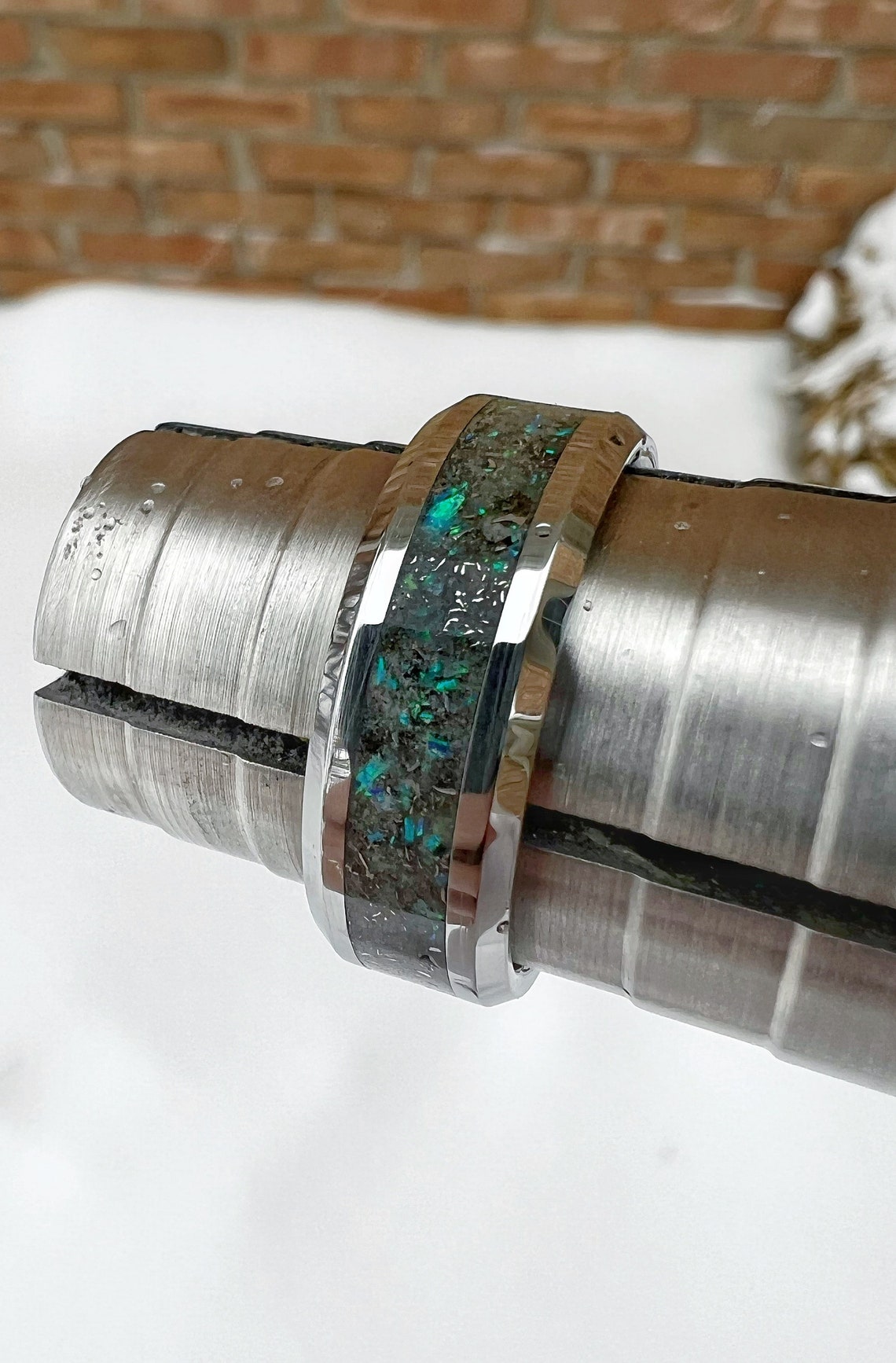 Blue Opal and Meteorite Glow Ring Tungsten Band Genuine - Etsy