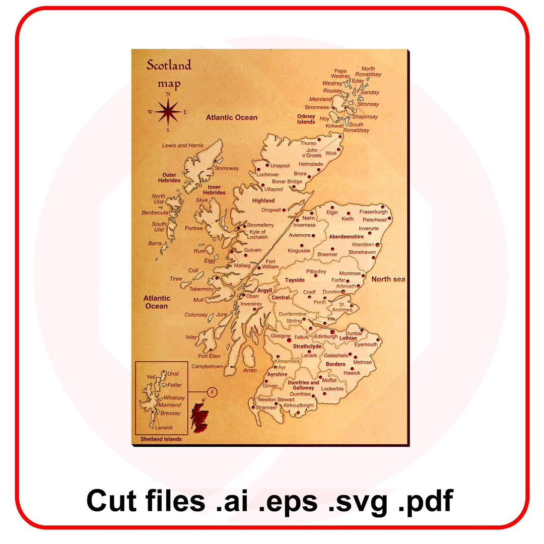 Laser Cut Scotland Map Scotland Wooden Map SVG Cutting Files Vector Template Digital Download - Etsy