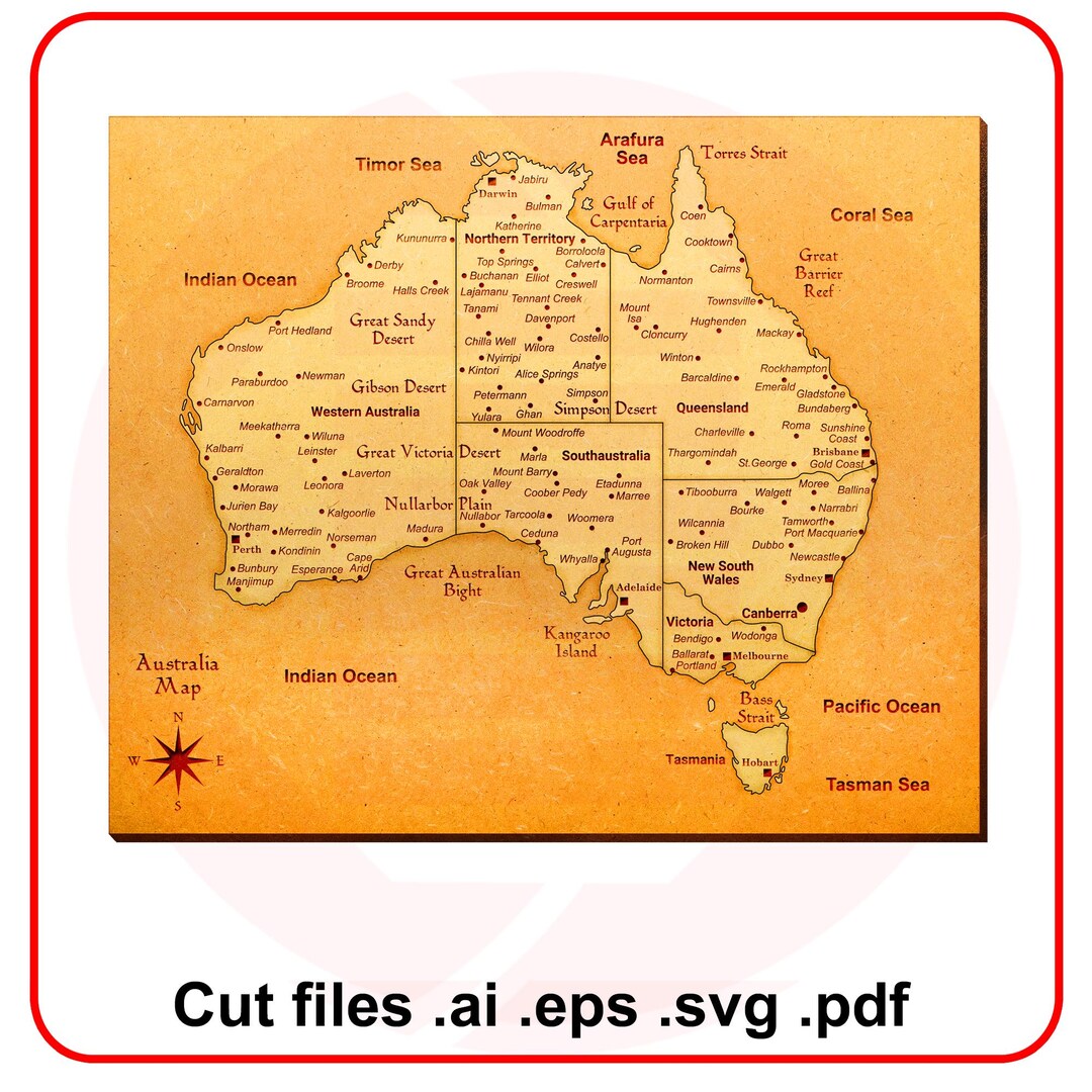 Laser Cut SVG Files Australia Map Vector Template Home Decor Digital ...