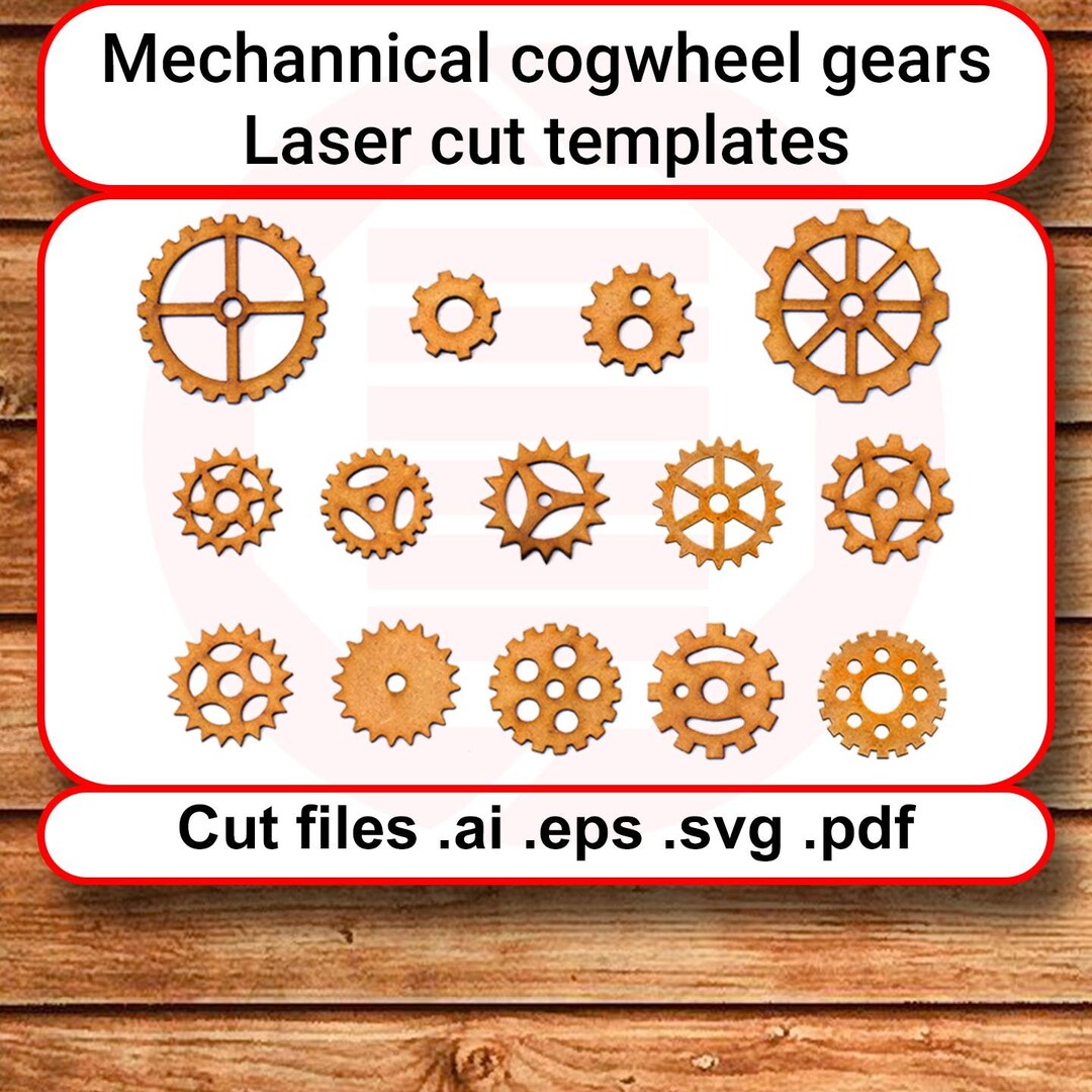 Laser Cut SVG Vector Mechannical Gears Cogwheel Glowforge SVG Files Steampunk Clipart ...