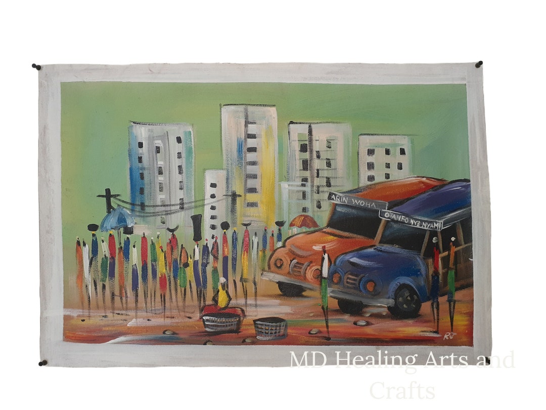 African Painting of Trotro Station in Accra,african Wall Painting ...