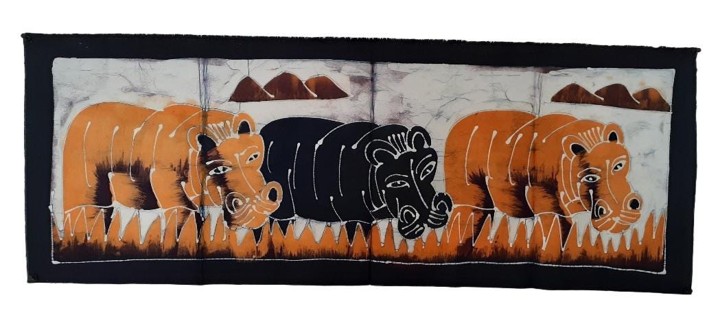 Batik Wall Hanging (animal Kingdom), African Batik Art,batique Wall ...