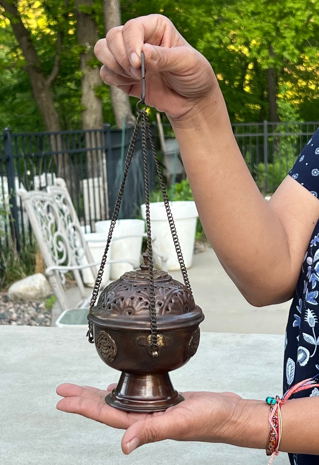 Tibetan Lobandani Hanging Copper Incense Burner , Cone Charcoal Incense ...