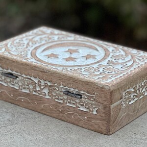 Hand Carved Celestials Star Moon Wooden Box Keepsake Jewelry - Etsy