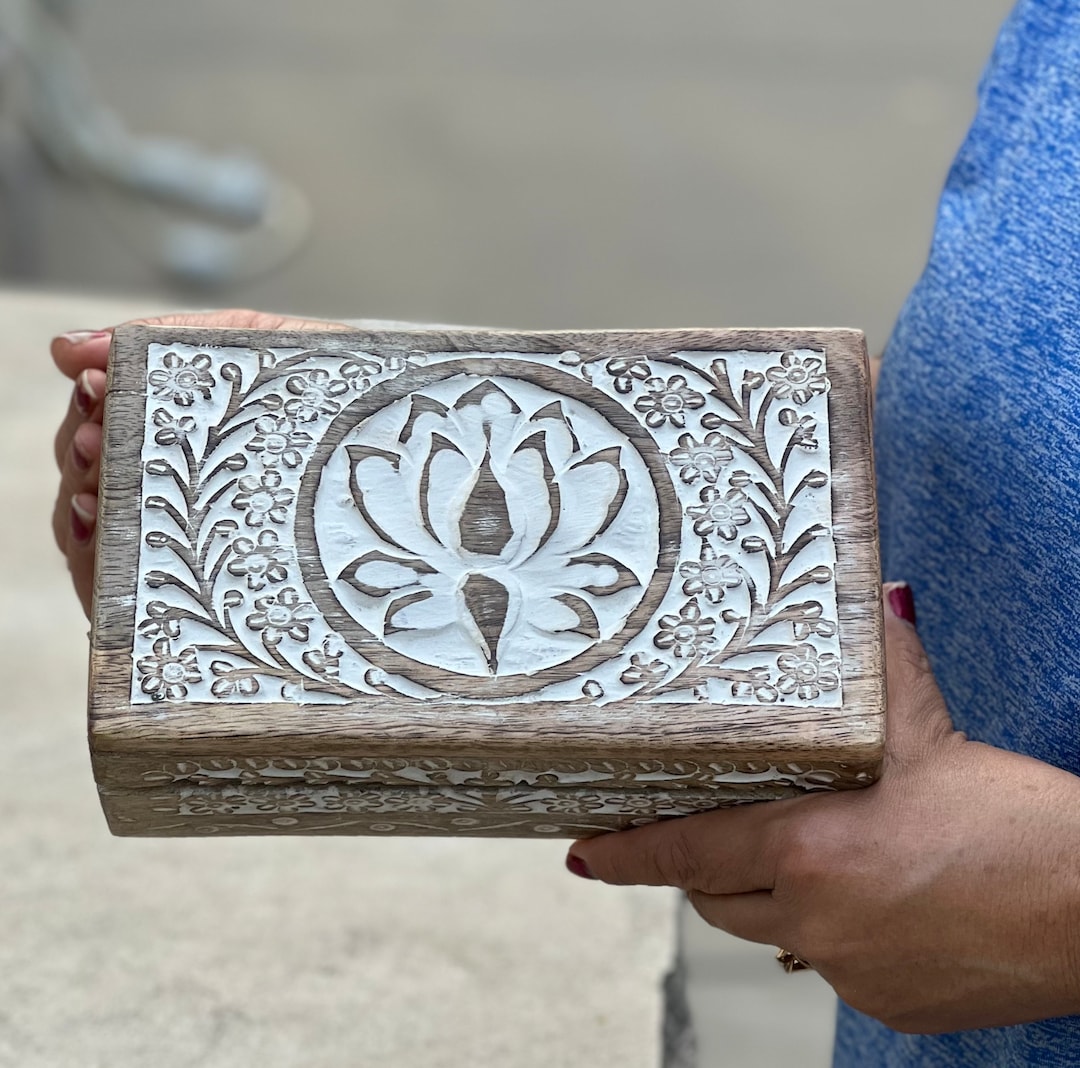 Handmade Hand Carved Lotus Wooden Box Keepsake Jewelry Watch Storage - Etsy