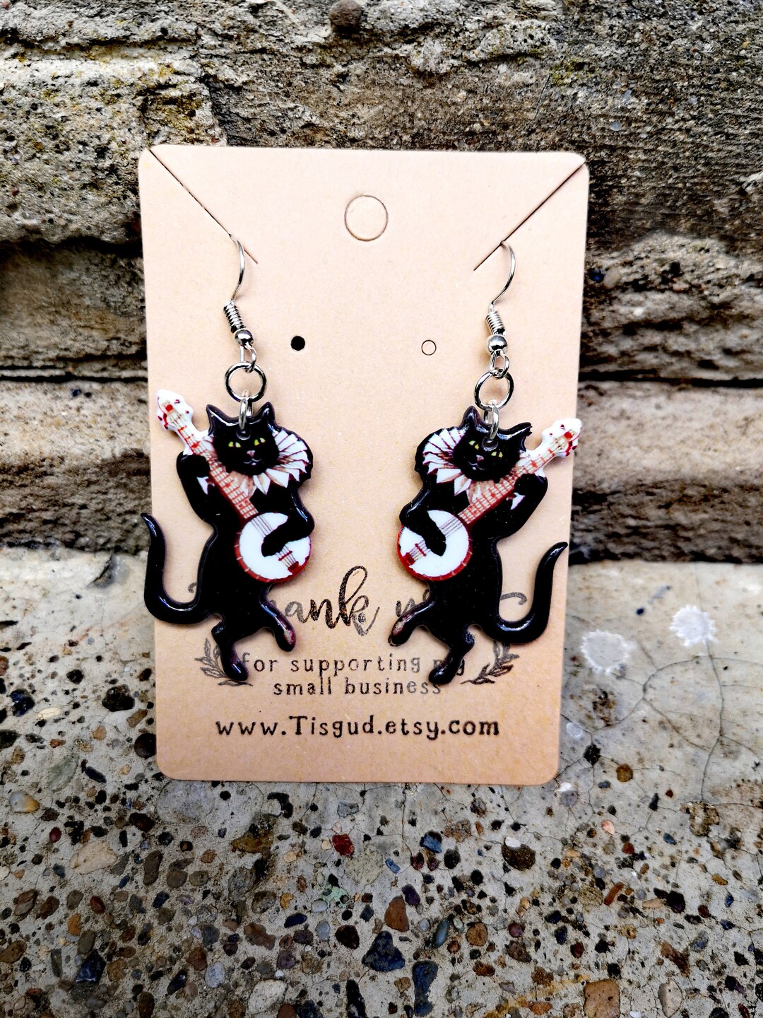 Jacobean Ruff Wearing, Banjo Playing Cat Earrings - Etsy