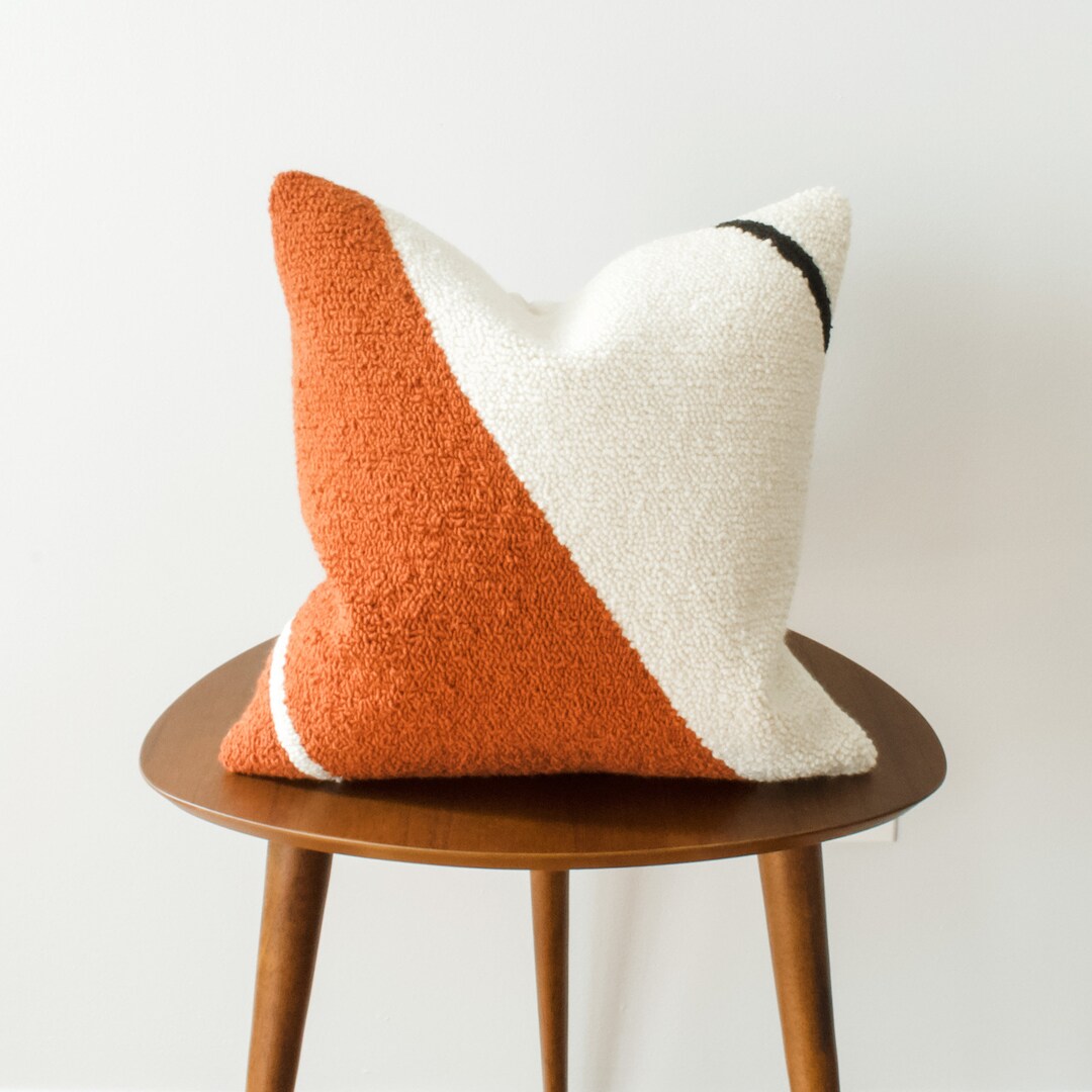 Terracotta Pillow Cover With Stripes, Cushion With Diagonal Stripe ...