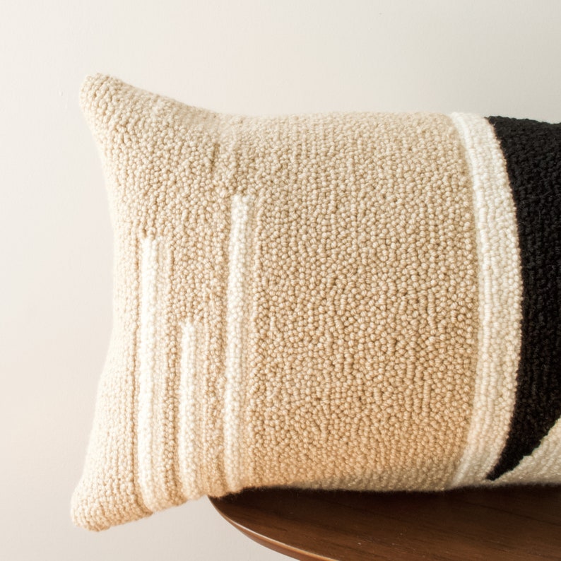 Neutral Tufted Lumbar Pillow Geometric Color Block Cushion - Etsy
