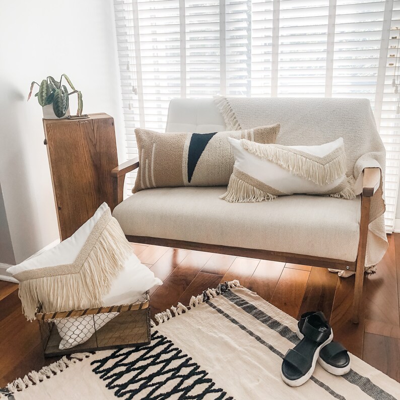Neutral Tufted Lumbar Pillow Geometric Color Block Cushion - Etsy