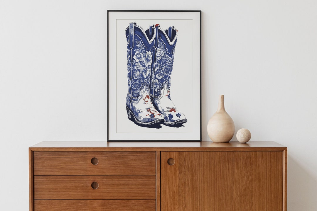 Blue Cowboy Boots Art Print Cowboy Art Western Boots Poster Cowboy ...