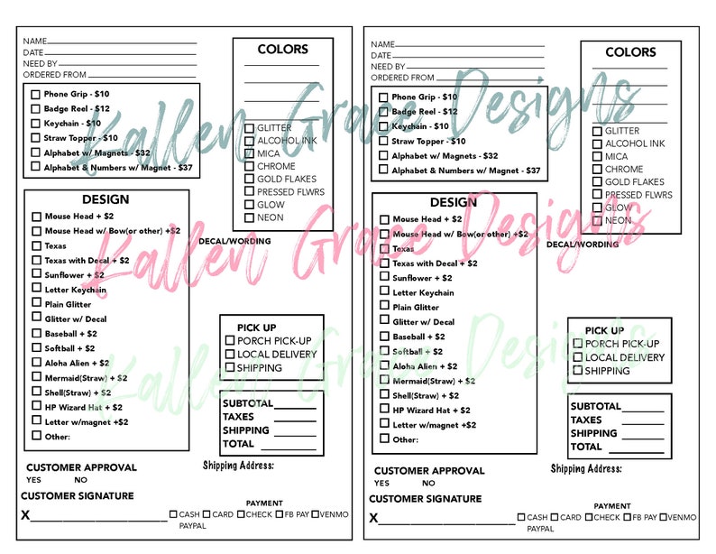 Editable PDF Epoxy Accessories Order Form - Etsy