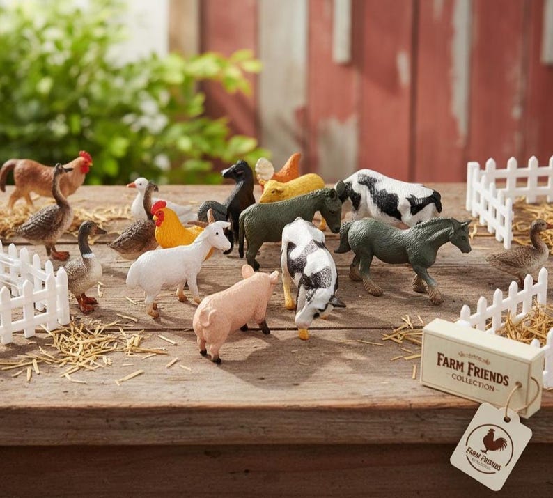 Mini Farm Animal Figurines, PVC Diorama Model Set (12 Piece) - Etsy