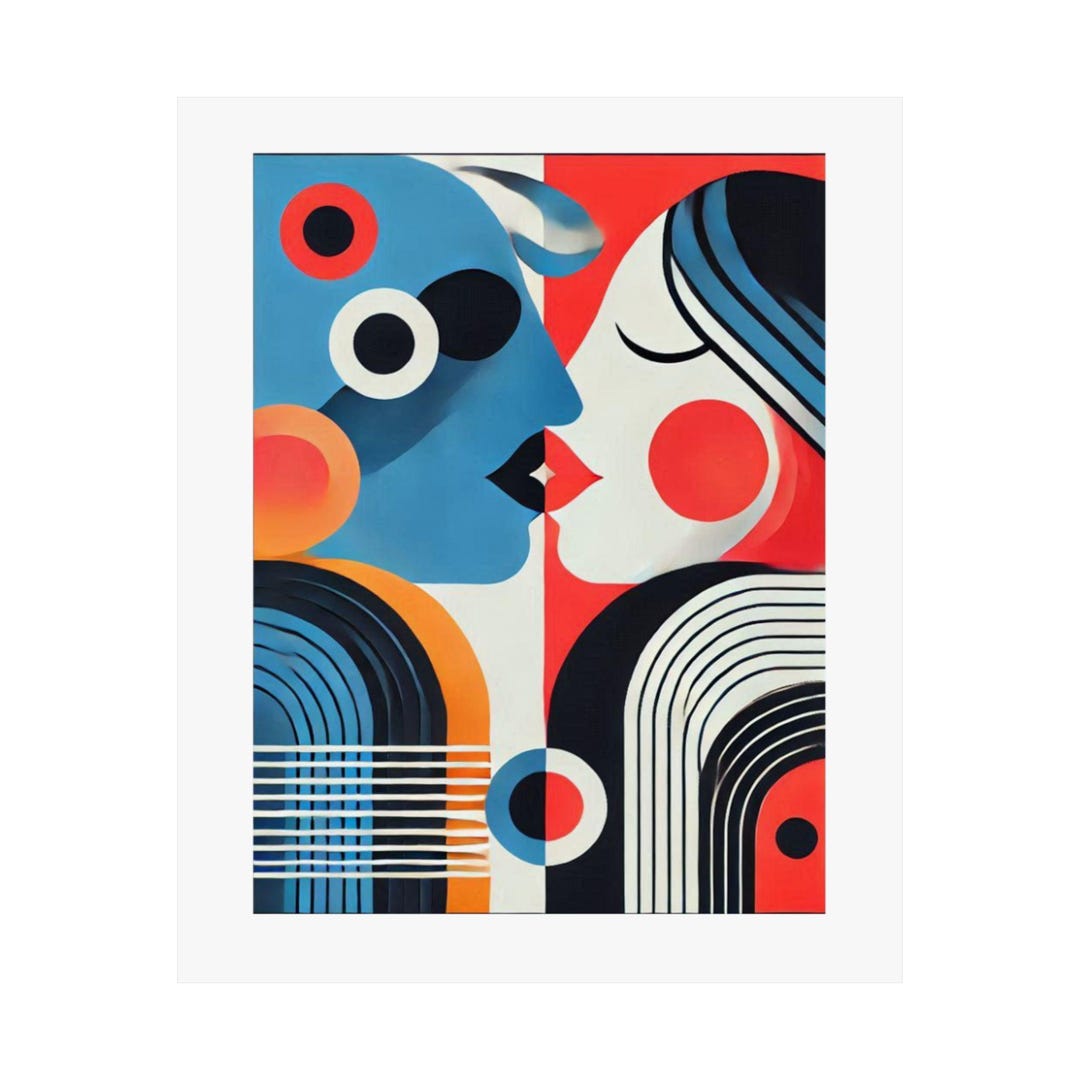 Kiss Poster, Modern Love Kiss Satin Poster, Abstract Kiss Art Decor ...
