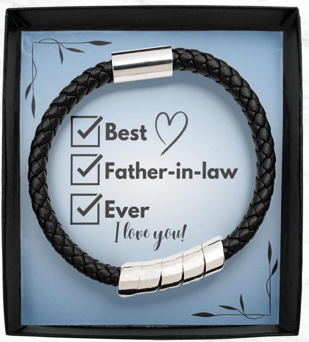 Gift for Best Father-in-law Ever Leather Bracelet and Message Card for ...