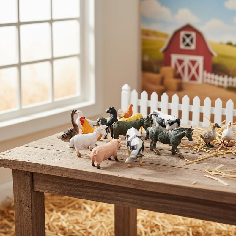 Mini Farm Animal Figurines, PVC Diorama Model Set (12 Piece) - Etsy