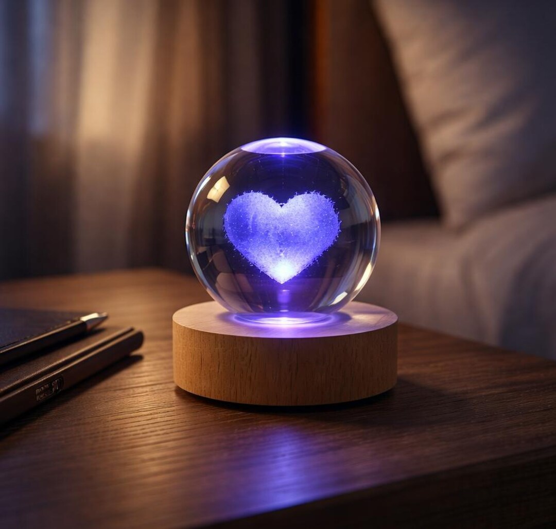 Crystal Ball Heart Lamp, 3D Laser Engraved Love Cloud, Color Changing ...