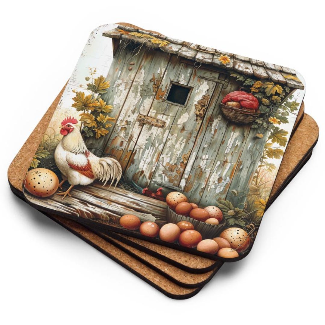 Rustic Farmhouse Cork-back Coaster Rustic Chicken Coop Farmhouse ...