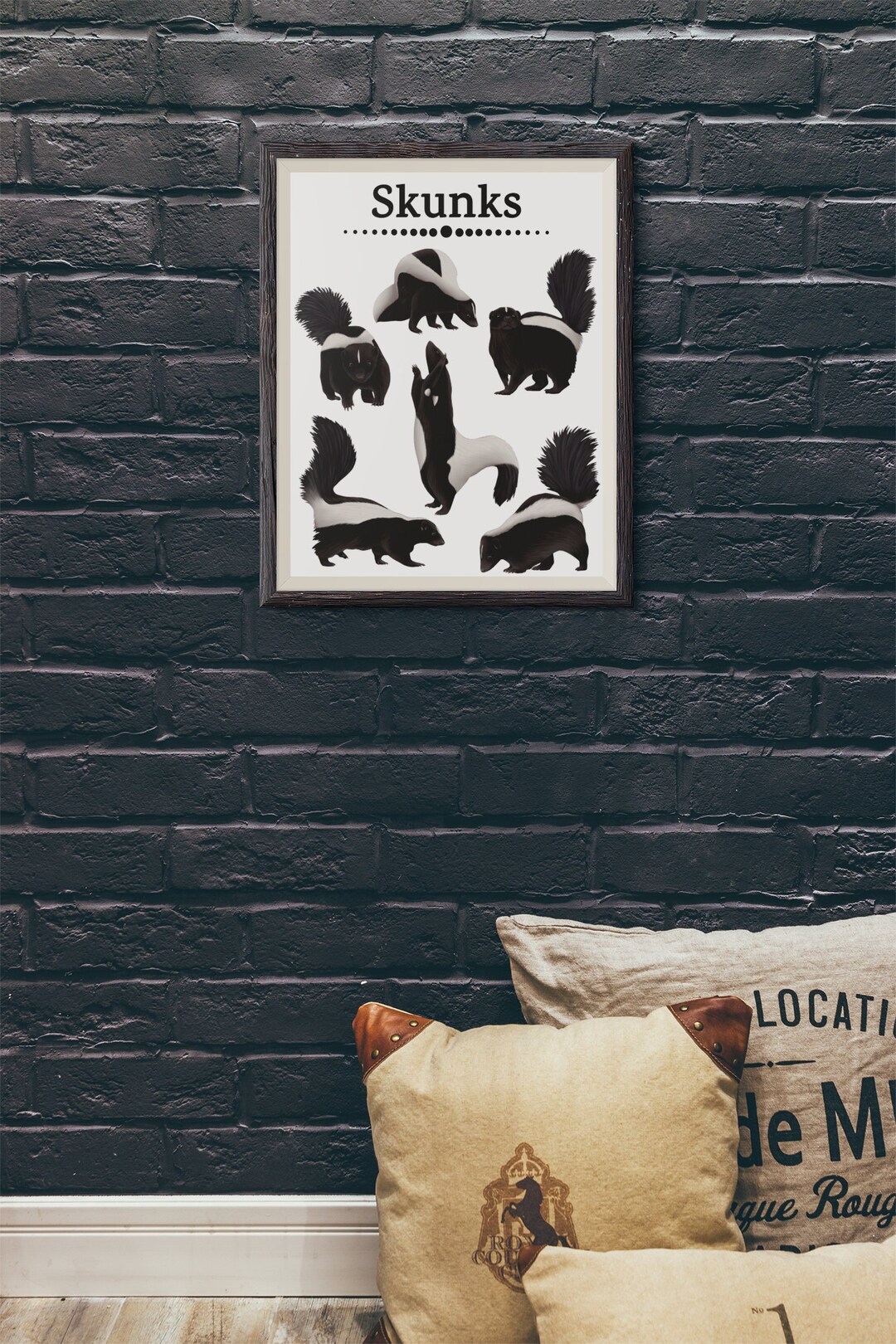 Skunk Art Print Realistic Animal Illustration Black and White Wall ...