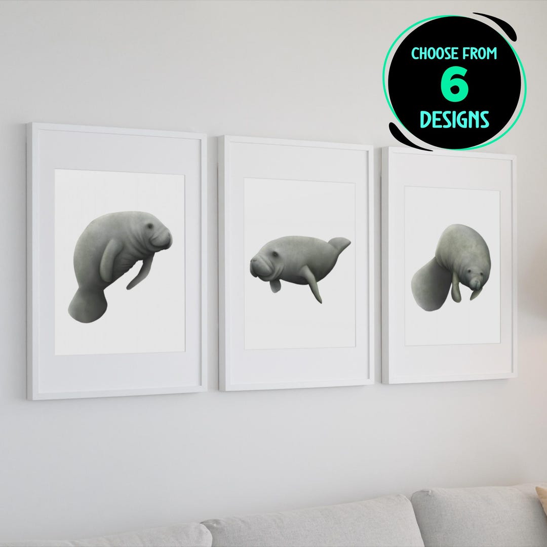 Manatee Prints / Manatee Wall Art / Manatee Collection / Marine Mammal ...