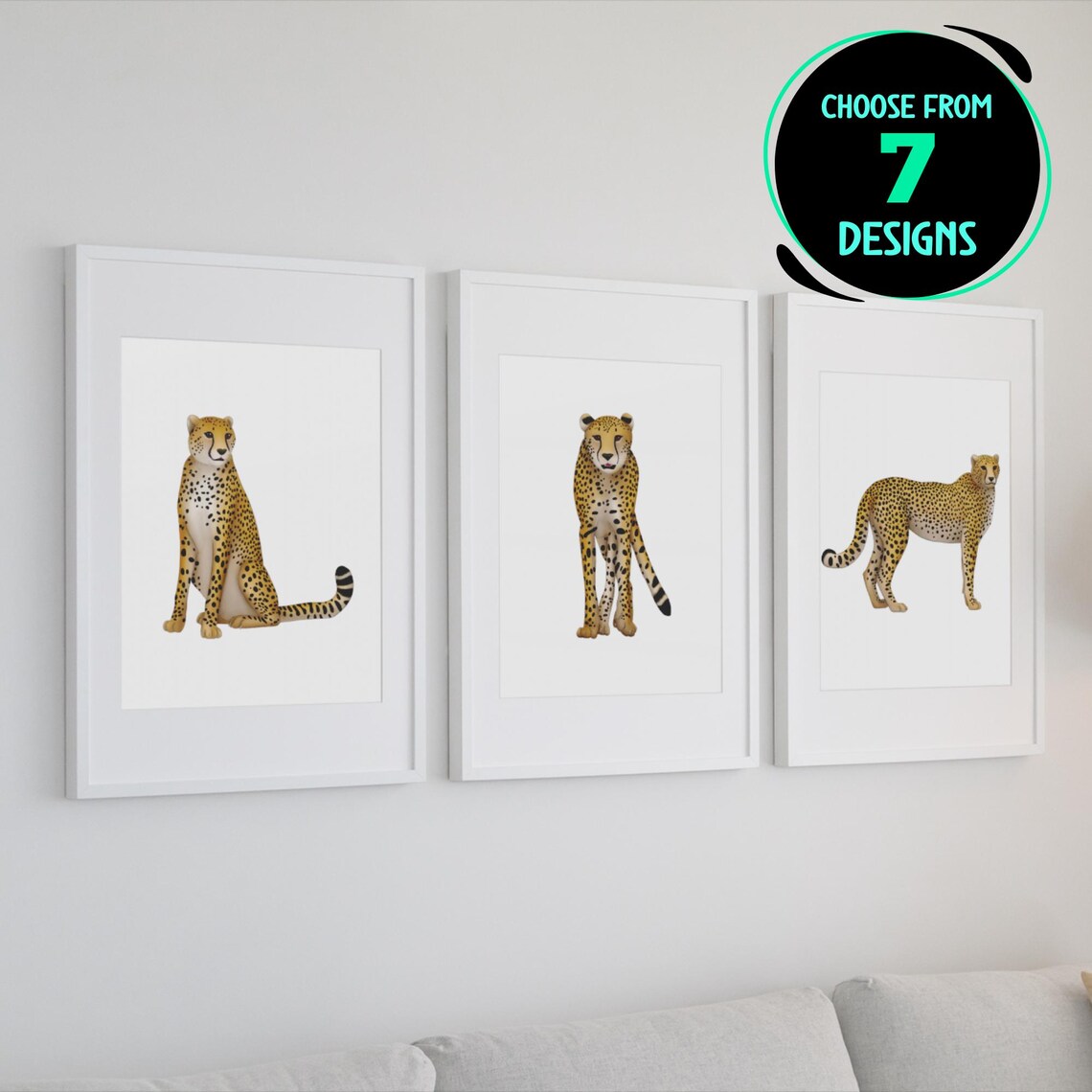 Cheetah Print Set Big Cat Safari Wall Art Animal Illustration Poster ...
