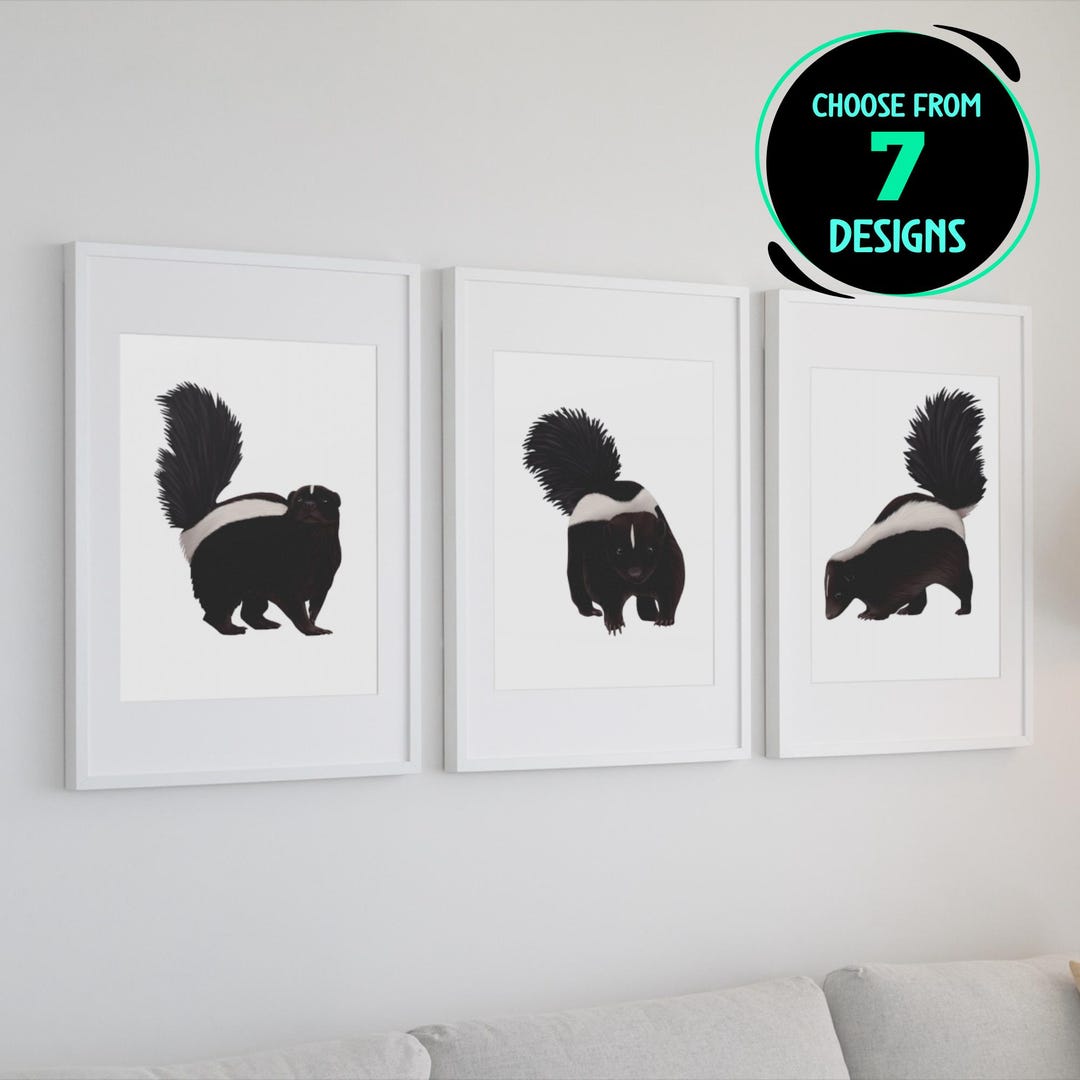 Skunk Art Prints Wildlife Wall Decor Black and White Animal ...