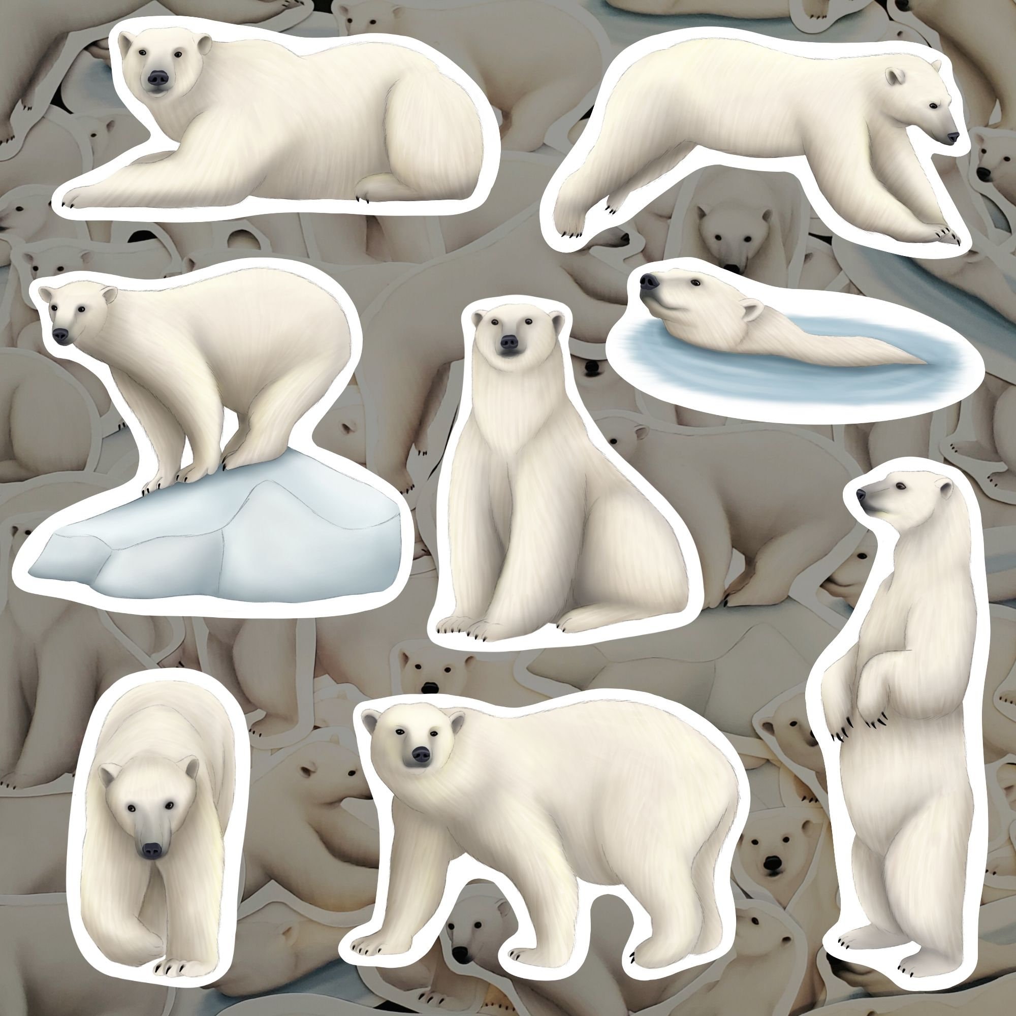Polar Bear Sticker Pack Arctic Wildlife Decals Waterproof Vinyl Polar ...