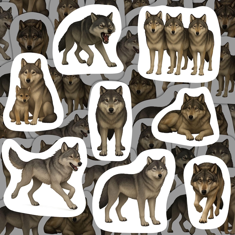 Gray Wolf Stickers Vinyl Decals Waterproof Wildlife Stationery Pack ...