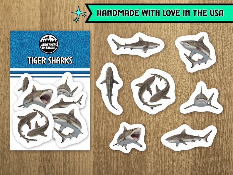 Tiger Shark Stickers Vinyl Decals Waterproof Ocean Animal Stationery ...