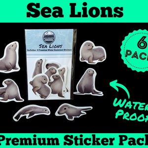 Sea Lion Sticker Pack Waterproof Vinyl Decal Marine Mammal Stationery ...