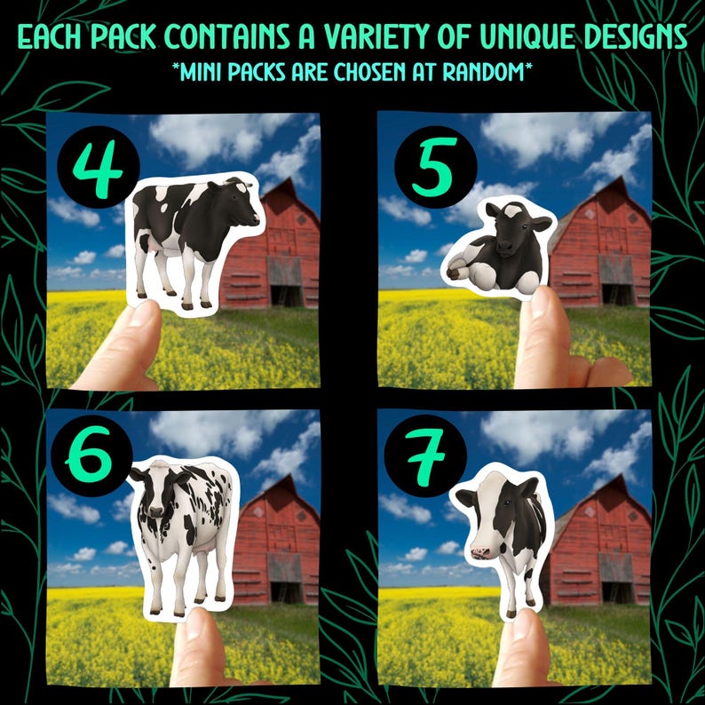 Cow Sticker Pack Bovine Vinyl Decal Dairy Farm Animal Lover Gift ...