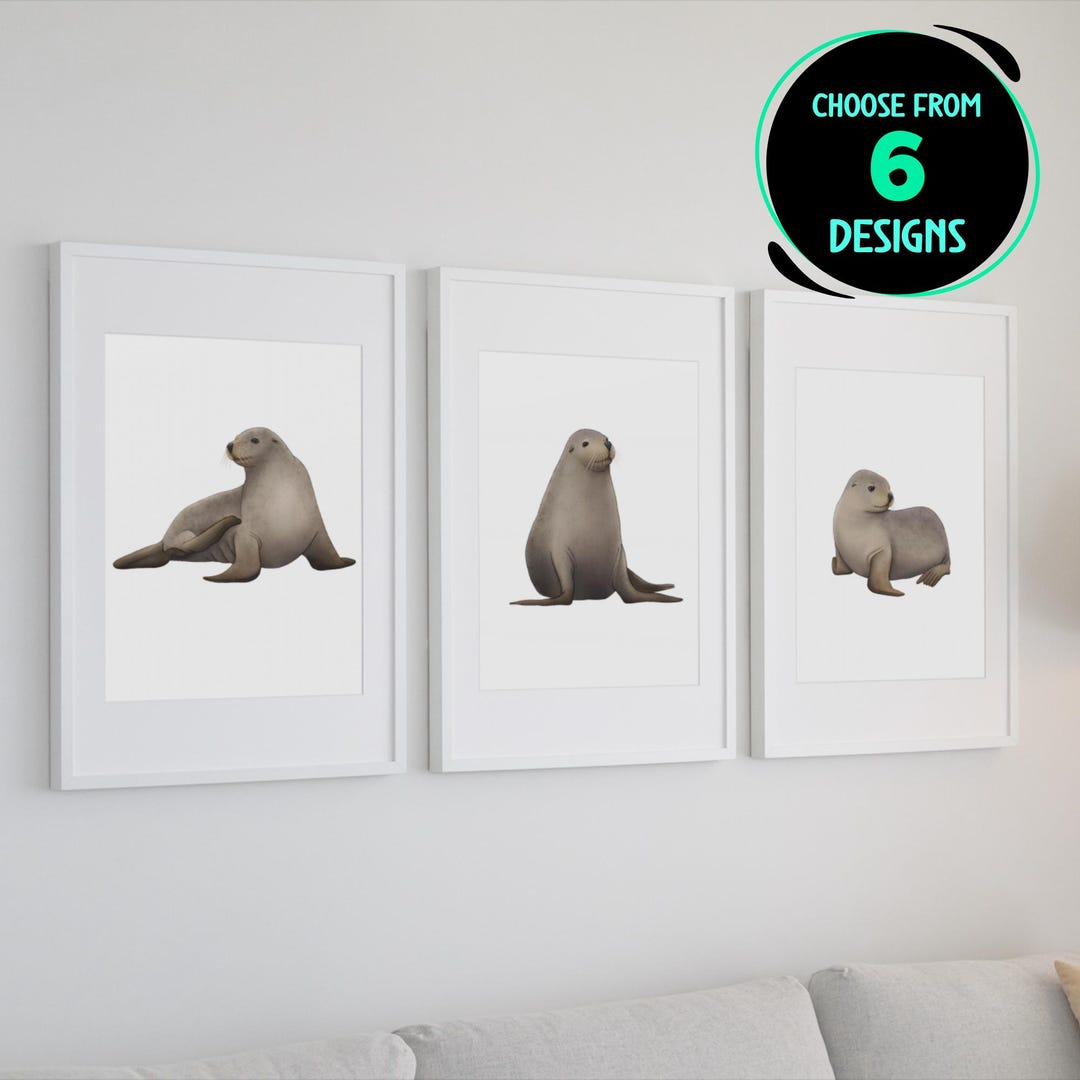 Sea Lion Print Set Marine Life Wall Decor Australian Sea Lion Artwork ...