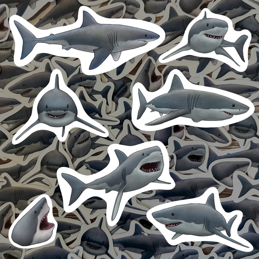 Great White Shark Sticker Pack Ocean Predator Vinyl Decal Sea Life ...