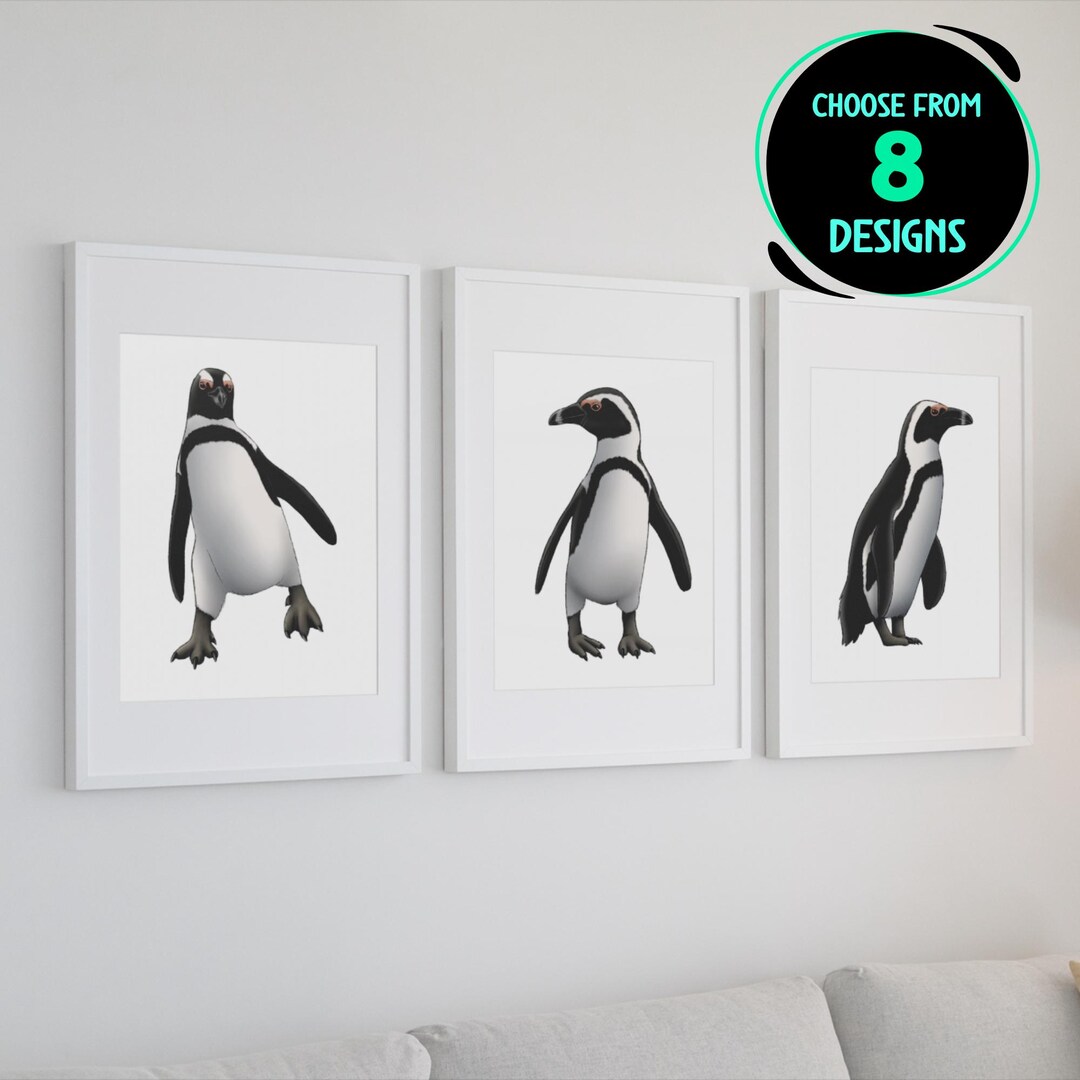African Penguin Print Set Watercolor Bird Illustrations Coastal ...